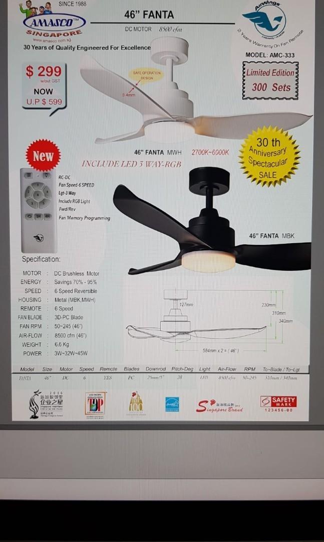 **SUPER OFFER** AMASCO FANTA DC 35" , 46" ,52" CEILING FAN WITH 22W LED ...