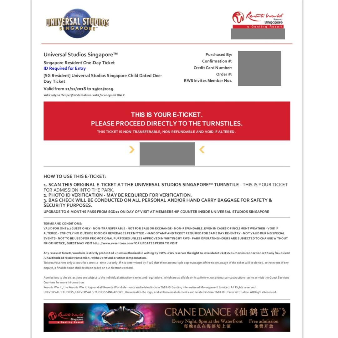 Universal Studios Singapore USS E-Ticket, Tickets & Vouchers, Local ...