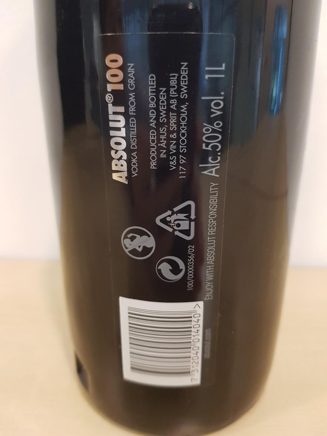 Absolut Vodka 1L 100 Limited Edition, Food & Drinks, Alcoholic ...