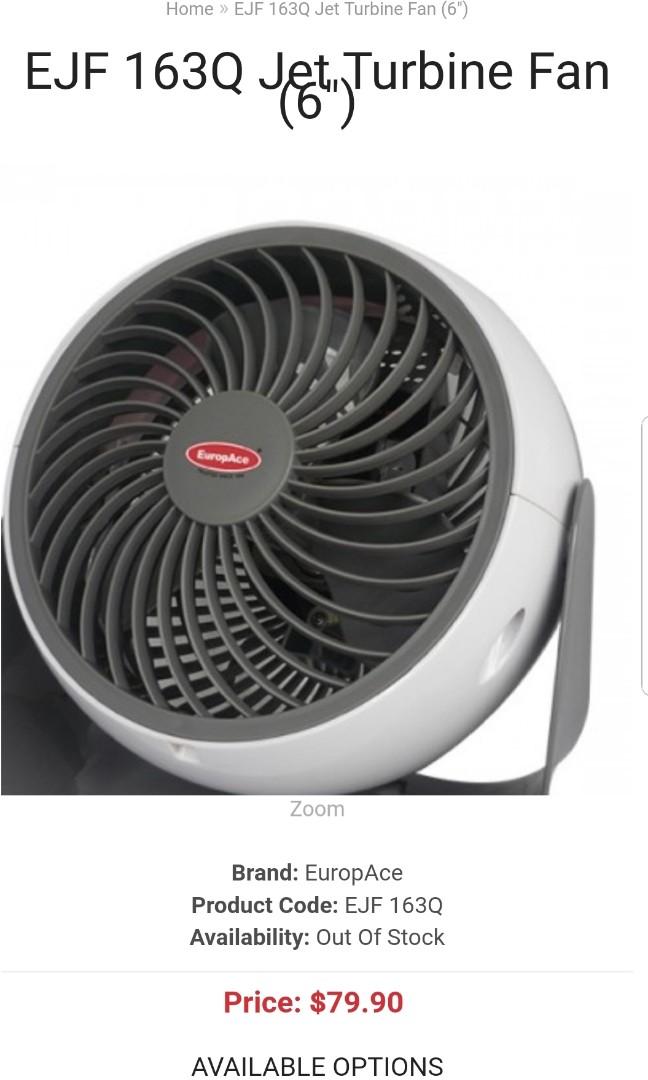 EuropAce Jet Turbine Fan, Home Appliances, Cooling & Air Care on Carousell
