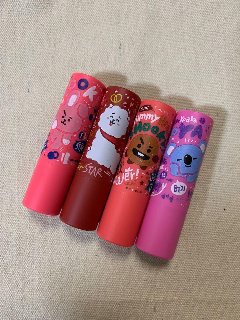 BTS BT21 coloured lip balm set (contains 4) (please read description ...