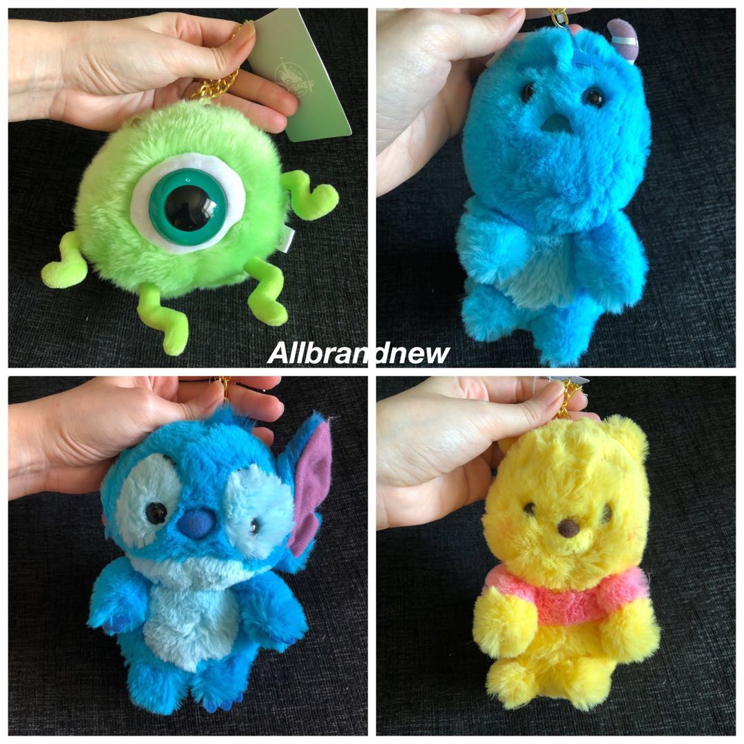 Japan Disney furry plush keychain Pooh, stitch, sulley And mike and ...
