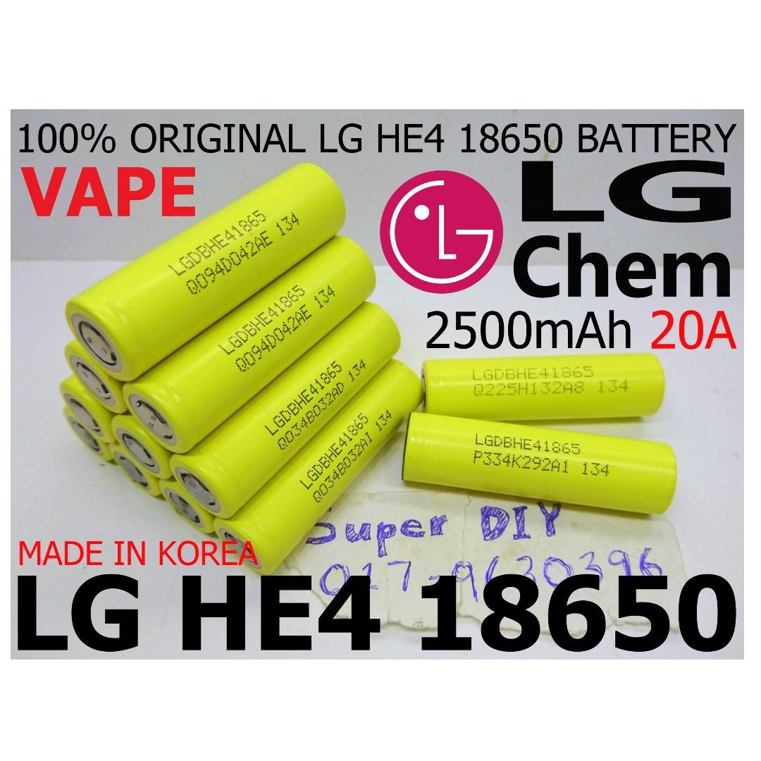 LG DB HE4 18650 3.7V 2500mAh Rechargeable Vape Battery 20A High Drain ...