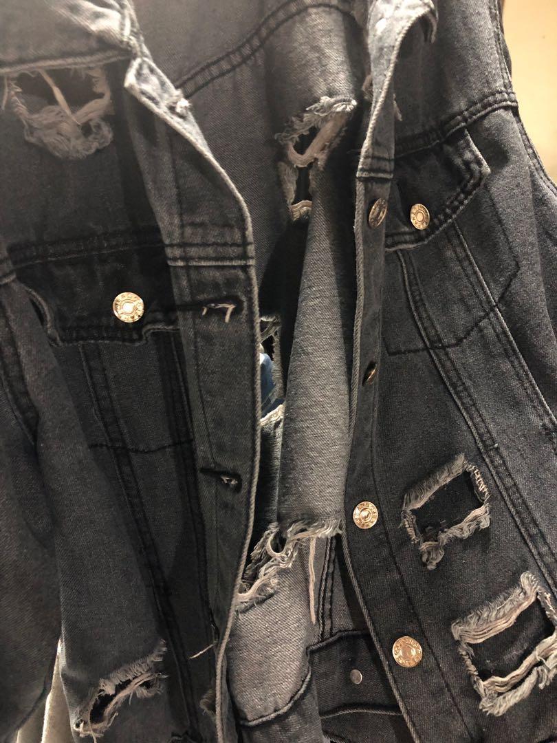 Ripped boyfriend denim jacket (REPRICED), Women's Fashion, Bottoms ...