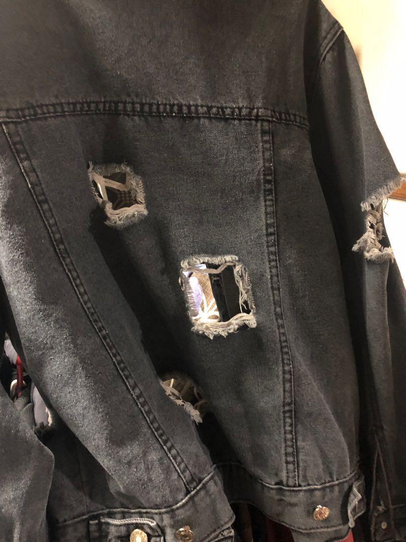Ripped boyfriend denim jacket (REPRICED), Women's Fashion, Bottoms ...