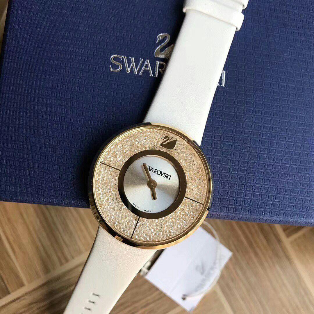 Swarovski Original Crystalline Roesegold Dial Calfskin Leather Strap Quartz Ladies Watch, Women ...