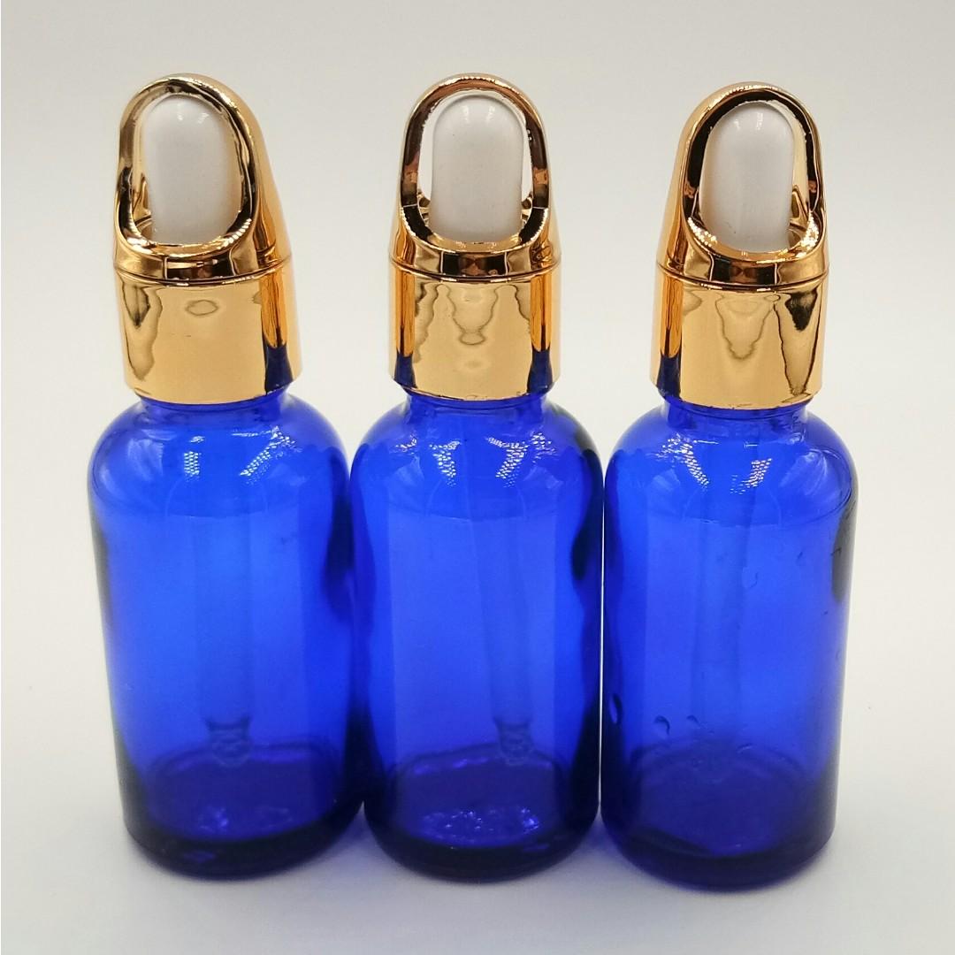 Cobalt Blue Dropper Bottles w/ Golden Basket Caps 10ml, 20ml, 30ml ...