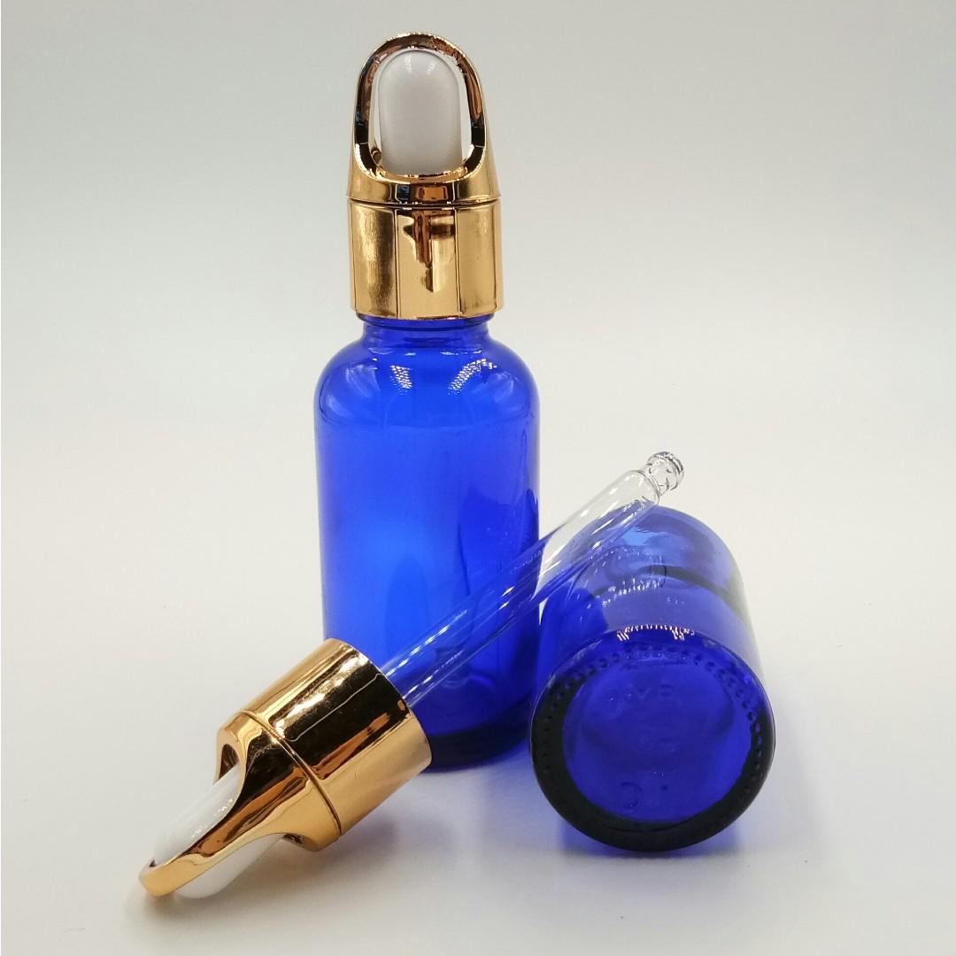 Cobalt Blue Dropper Bottles w/ Golden Basket Caps 10ml, 20ml, 30ml ...
