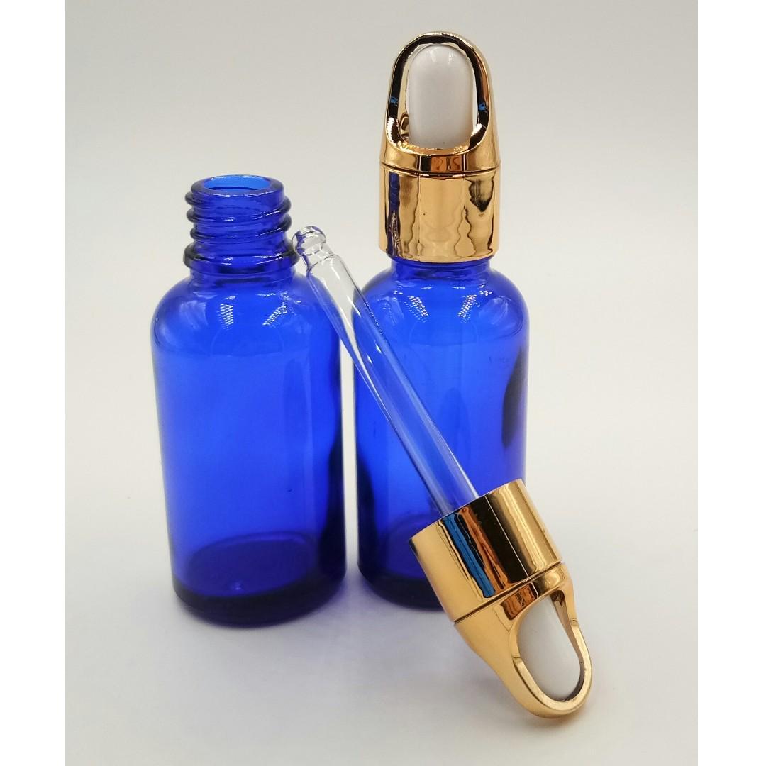 Cobalt Blue Dropper Bottles w/ Golden Basket Caps 10ml, 20ml, 30ml ...