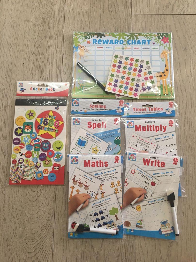 Educational Set- Wipe- Clean Reward Chart, Spelling, Mutiply, Maths and ...
