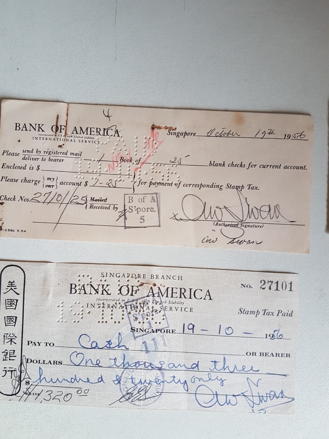 1956 Bank of America cheque, Hobbies & Toys, Memorabilia & Collectibles ...