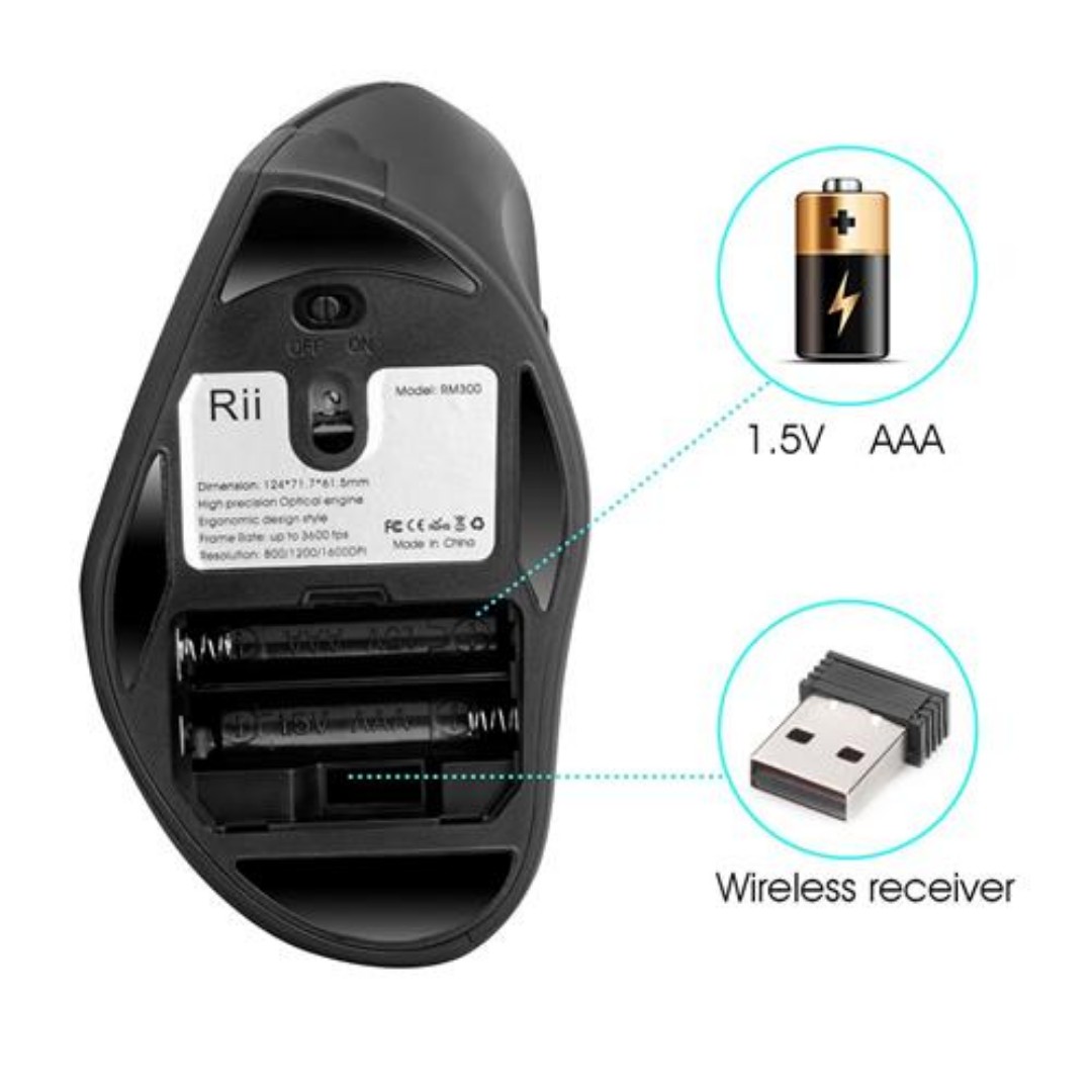 Rii RM-300 Optical Wireless Mouse 6 Buttons With DPI Switch Vertical ...