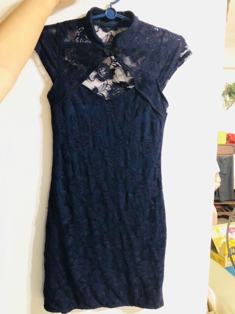 Dark blue cheongsam dress, Women's Fashion, Muslimah Fashion, Dresses ...