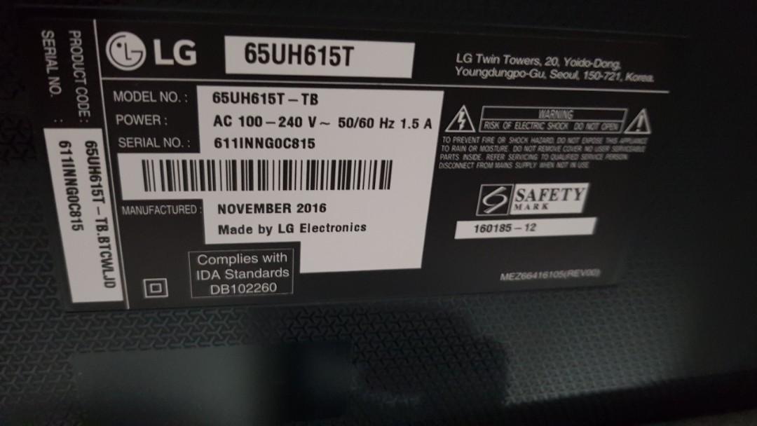 LG 65 TV (65UH615T), TV & Home Appliances, TV & Entertainment, TV on ...