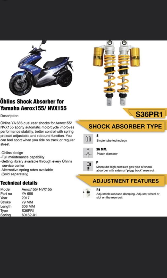 Ohlins Original for Yamaha Aerox/NVX *instock*, Motorcycles, Motorcycle ...