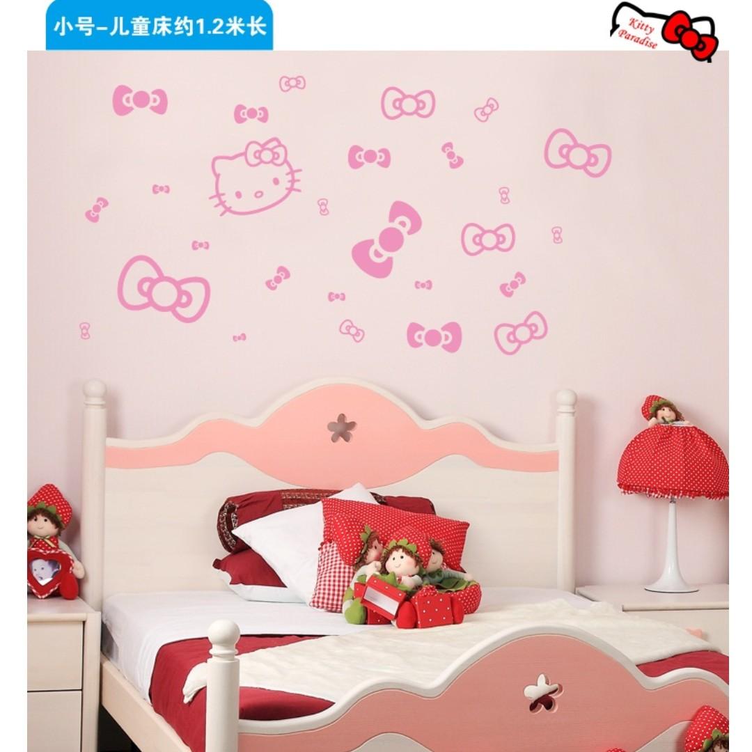Hello Kitty Ribbon Head Wall Sticker Set (S) #DEC30, Furniture & Home ...