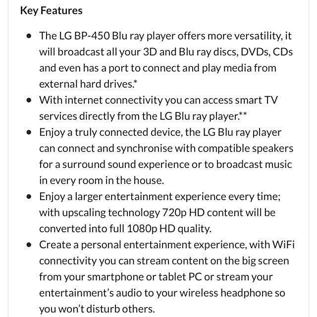 LG BP450 HD 3D Blu-Ray Player [BNIB], TV & Home Appliances, TV ...