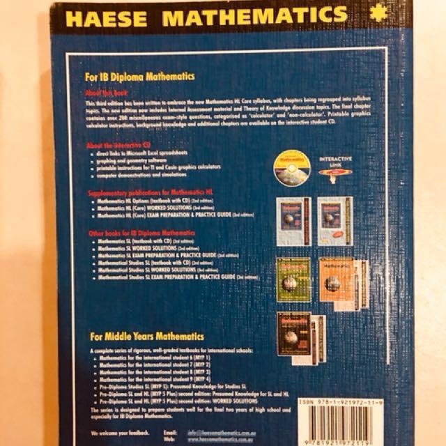 Haese Mathematics Math HL (Core with CD) for IB Diploma, Hobbies & Toys ...