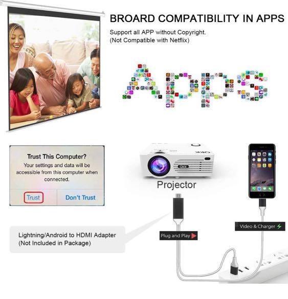 QKK 2400 Lux Mini Projector -Full HD LED Projector 1080P Supported ...