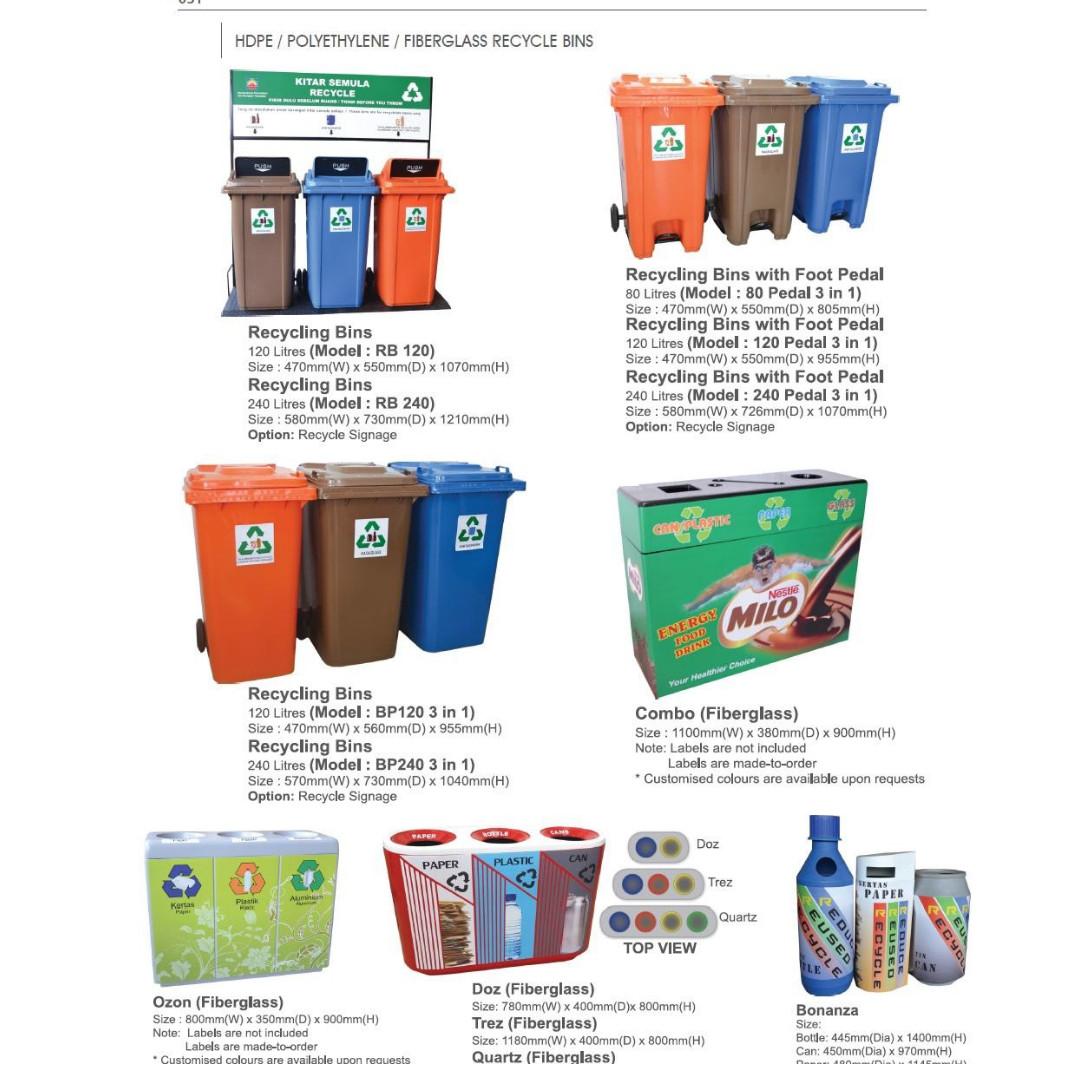 Recycle Bin Set of 3 in 1 Blue Brown Orange BP120, Furniture & Home ...