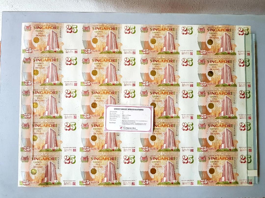 20 in 1 $25 Uncut currency note sheets Lion MAS Comemorarive UNC AsiAn ...