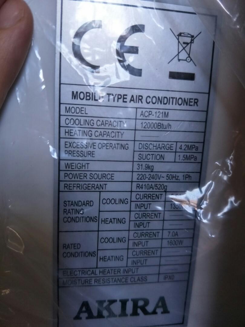 Akira mobile type air conditioner,air con 12000Btu/h, TV & Home ...