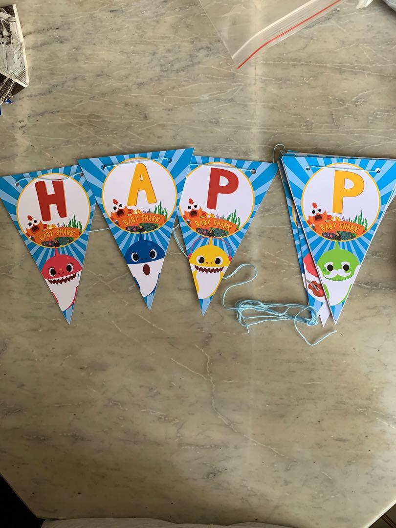 Baby shark happy birthday banner/flag, Hobbies & Toys, Stationery ...