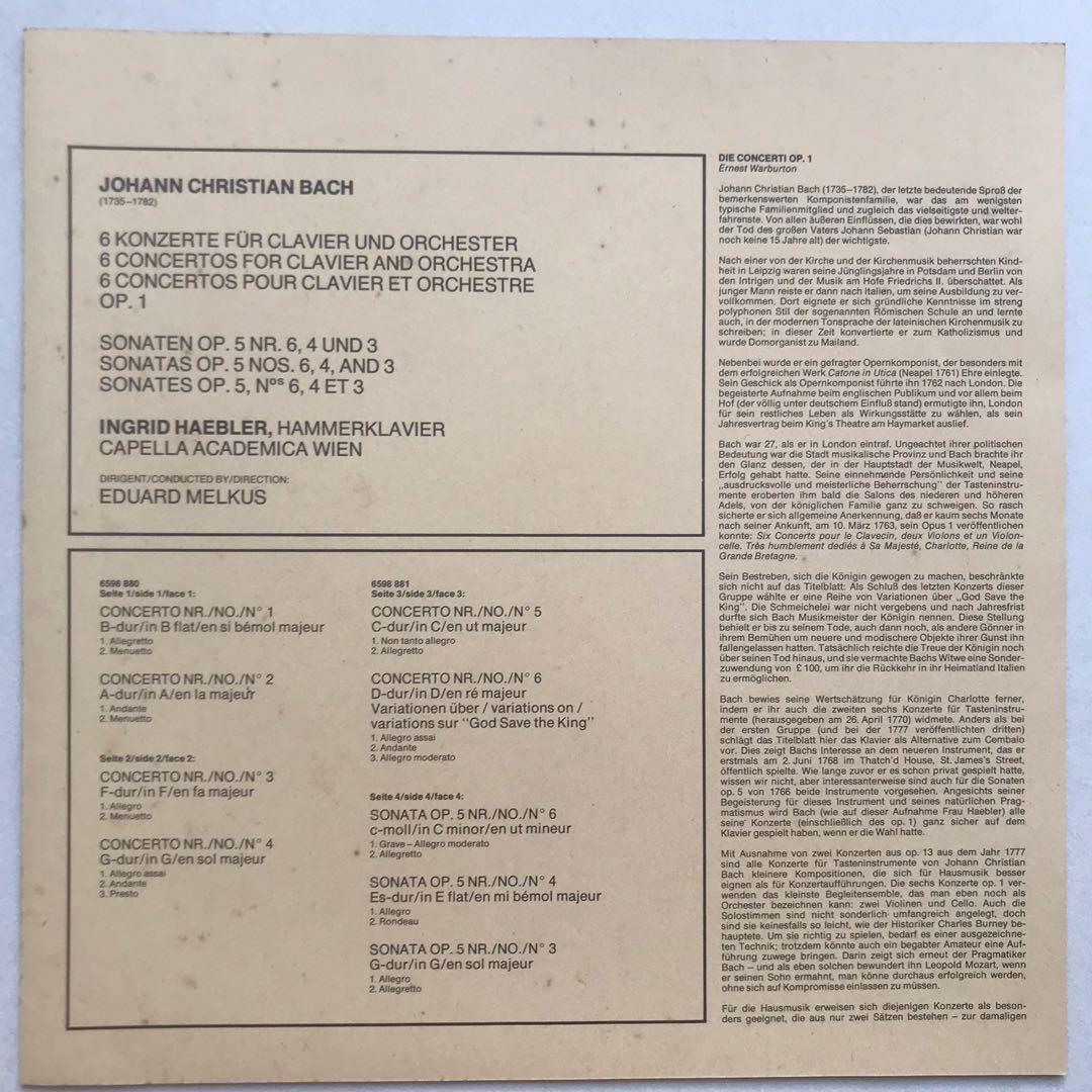 J.C. Bach Piano Concertos Ingrid Haebler PHILIPS 6747482 2-LP box set ...