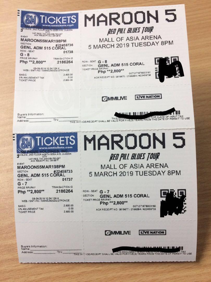 Maroon 5, Tickets & Vouchers, Event Tickets on Carousell