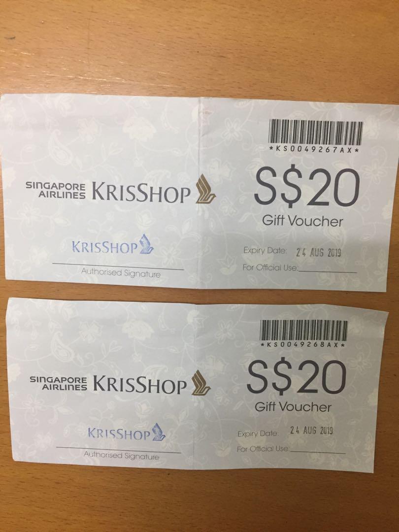 SIA Kris shop vouchers, Tickets & Vouchers, Vouchers on Carousell