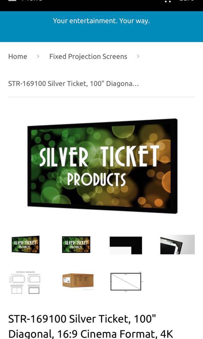 Silver Ticket Projector Screen 100inch 16:9 Fixed Frame (unused), TV ...