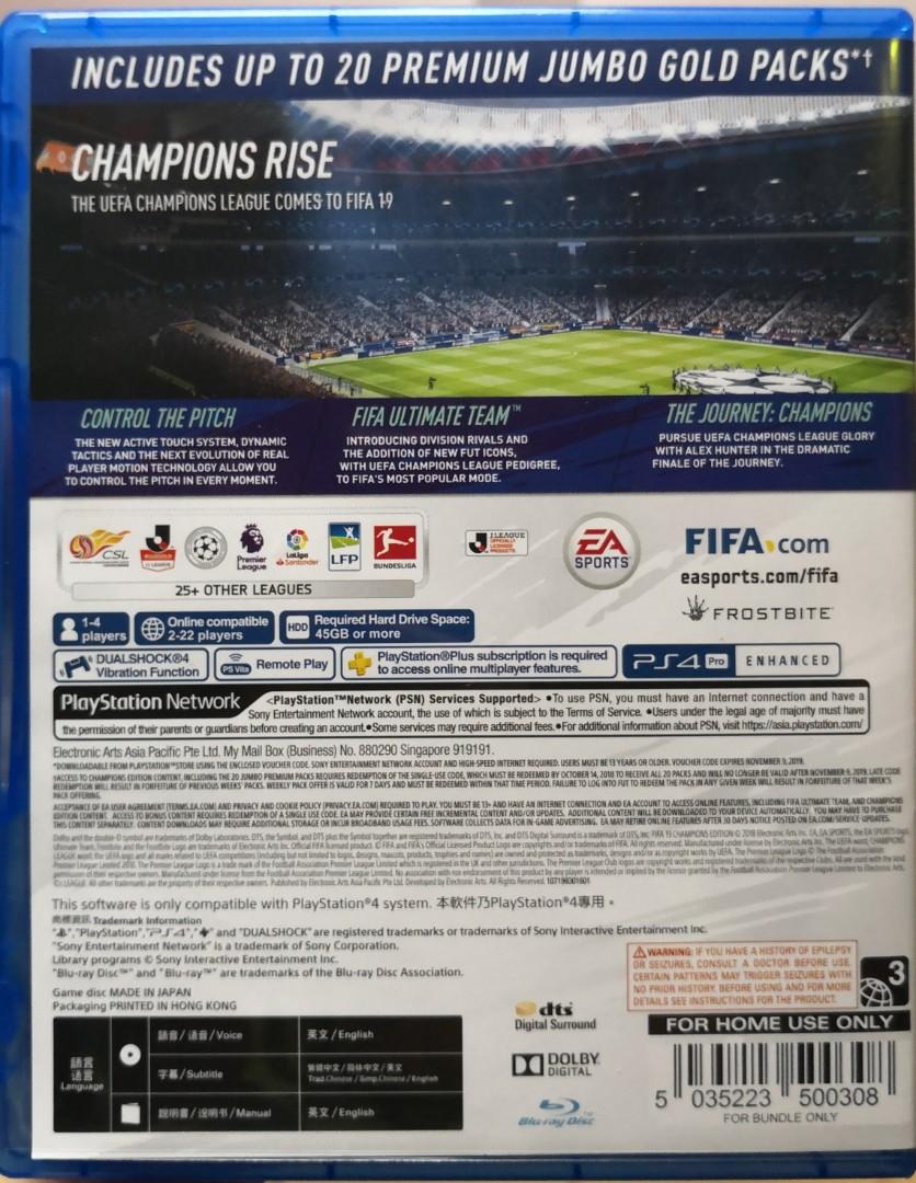 SONY PLAYSTATION 4 (PS4) GAME: FIFA 19 CHAMPIONS EDITION CODES ...