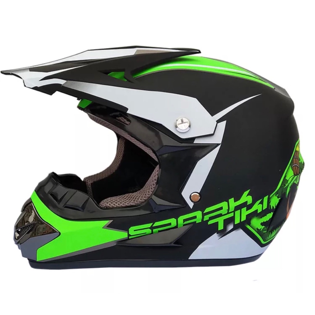 Black with Green and White Designs Full Face Motorcycle Helmet ...