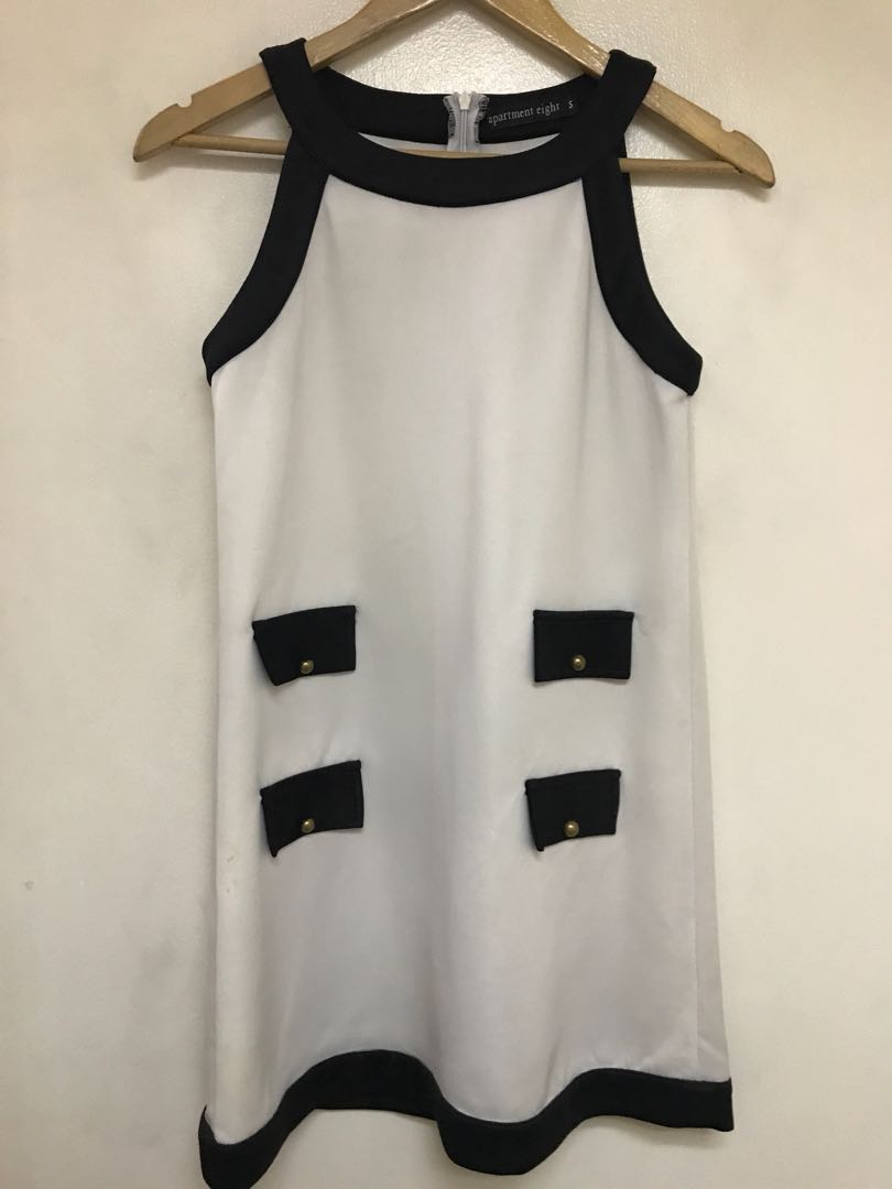 Bold Black & White Mini Mod Dress with 60s Inspired Pockets, Women's ...