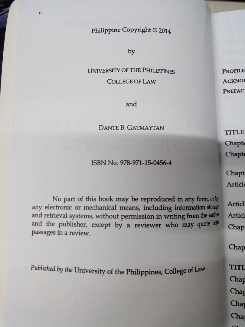 Law Book: Local Government Law and Jurisprudence by Dante Gatmaytan, Hobbies & Toys, Books ...