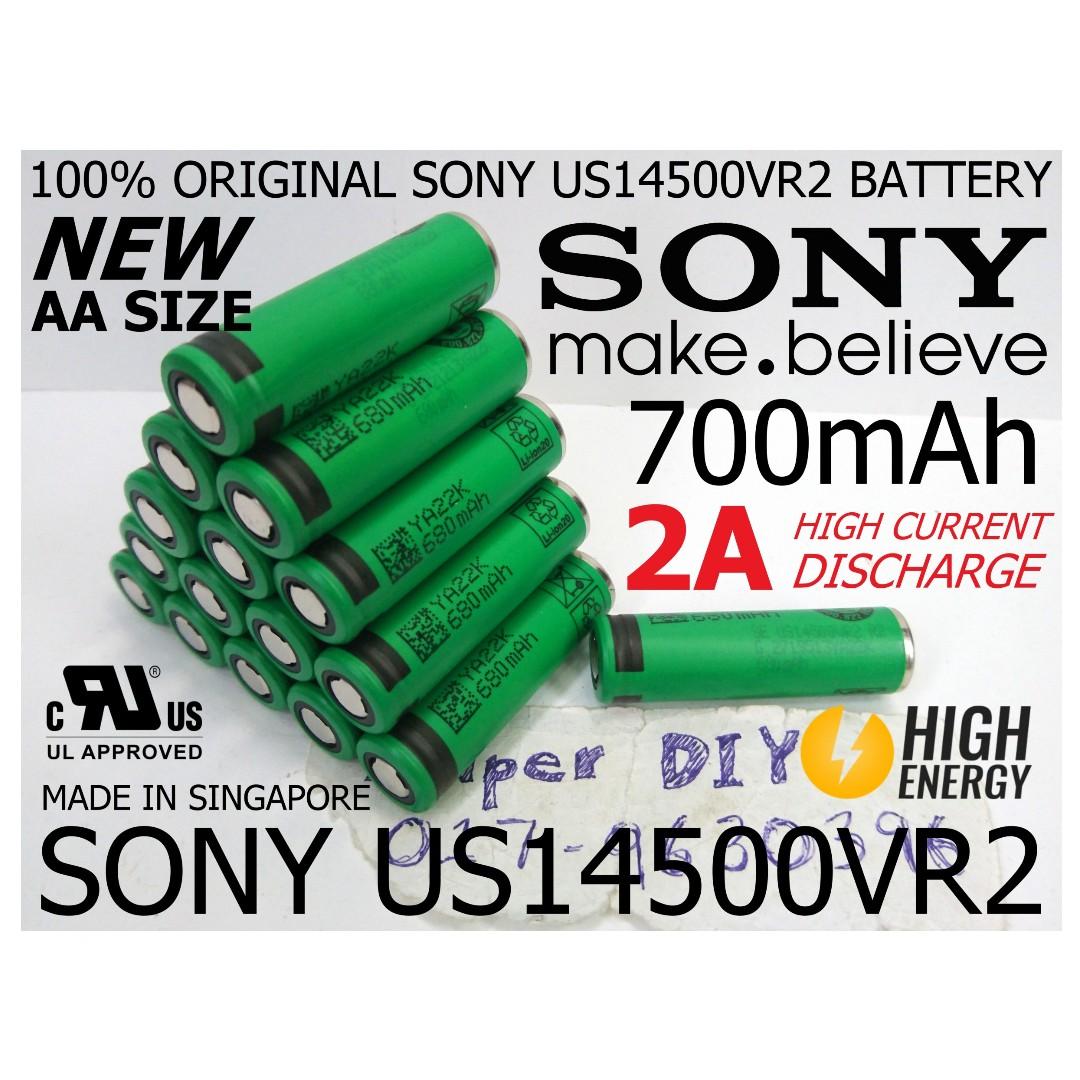 Sony US14500VR2 14500 3.7V 700mAh High energy Rechargeable Li-ion ...
