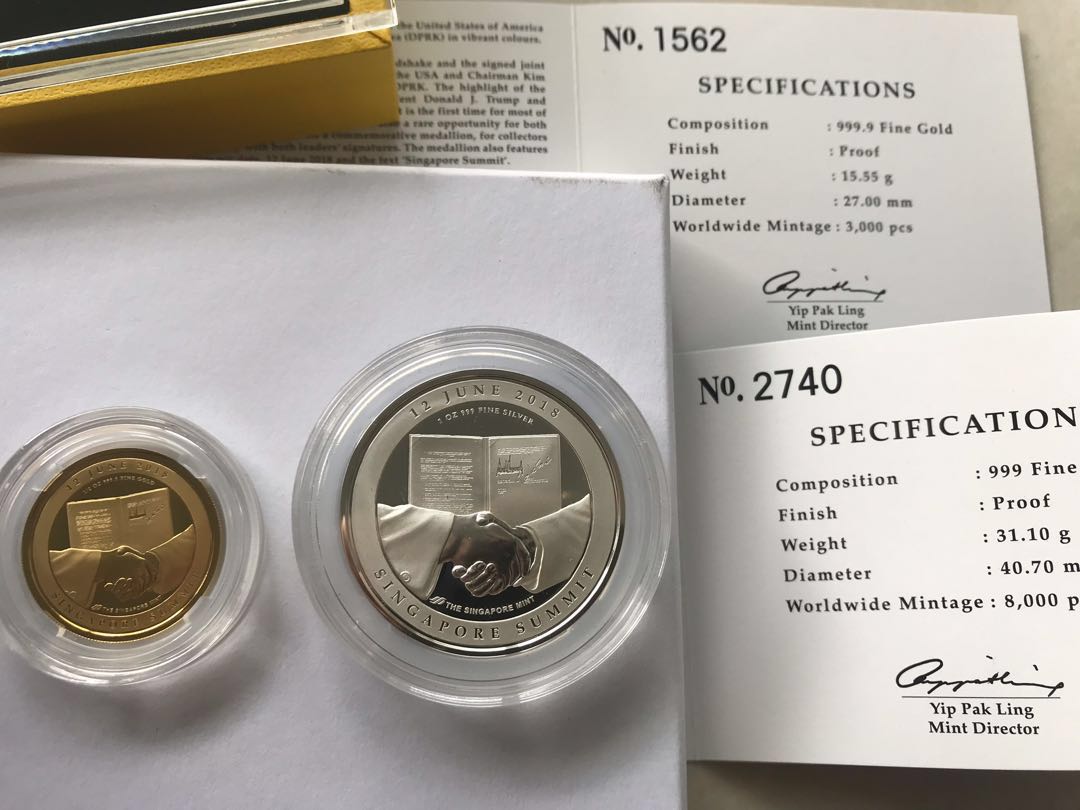 Limited Edition USA-DPRK Summit in Singapore Medallion Gold and Silver ...