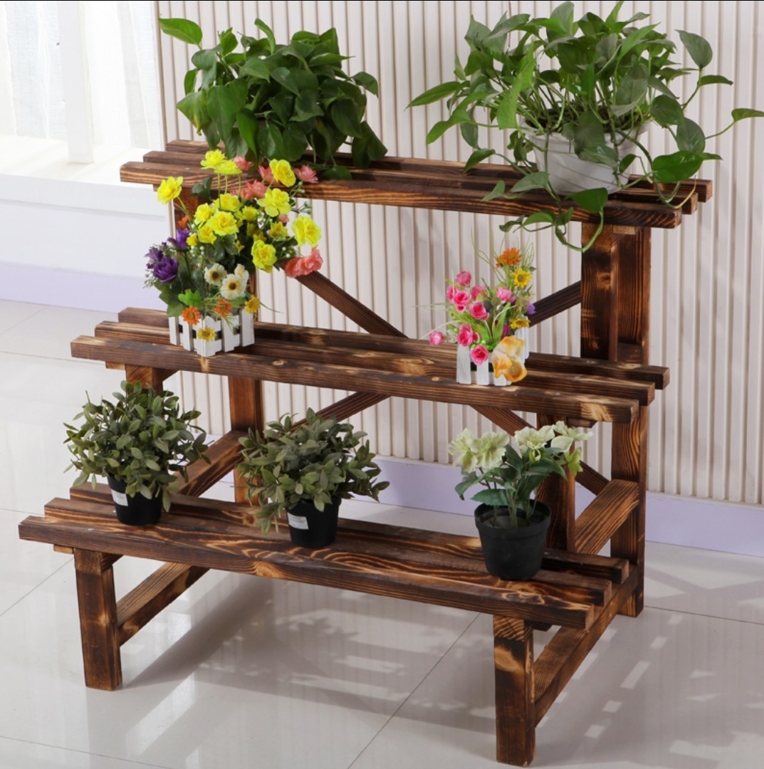 Plant Rack - 3 Tiers Carbonised Wooden Plant Rack at $32, Furniture ...