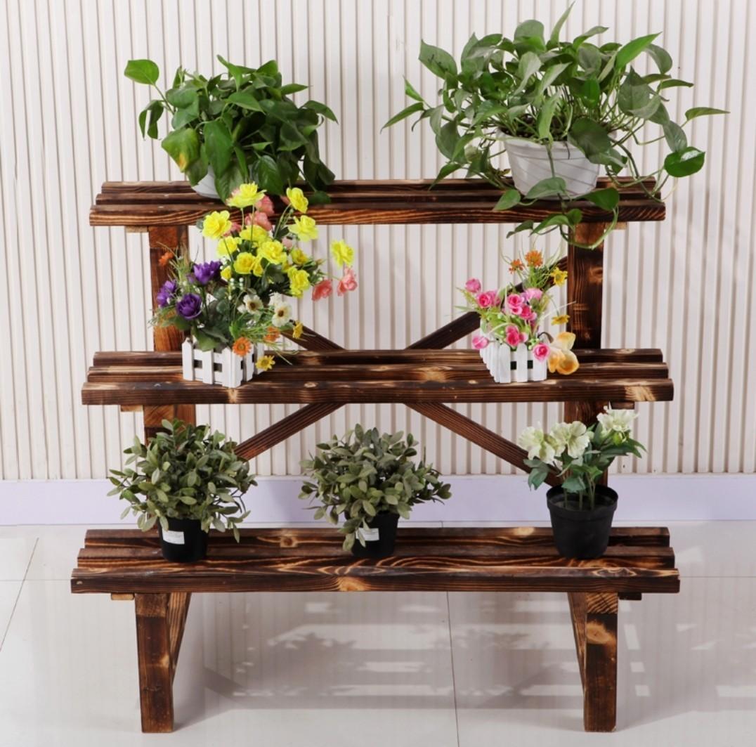 Plant Rack - 3 Tiers Carbonised Wooden Plant Rack at $32, Furniture ...