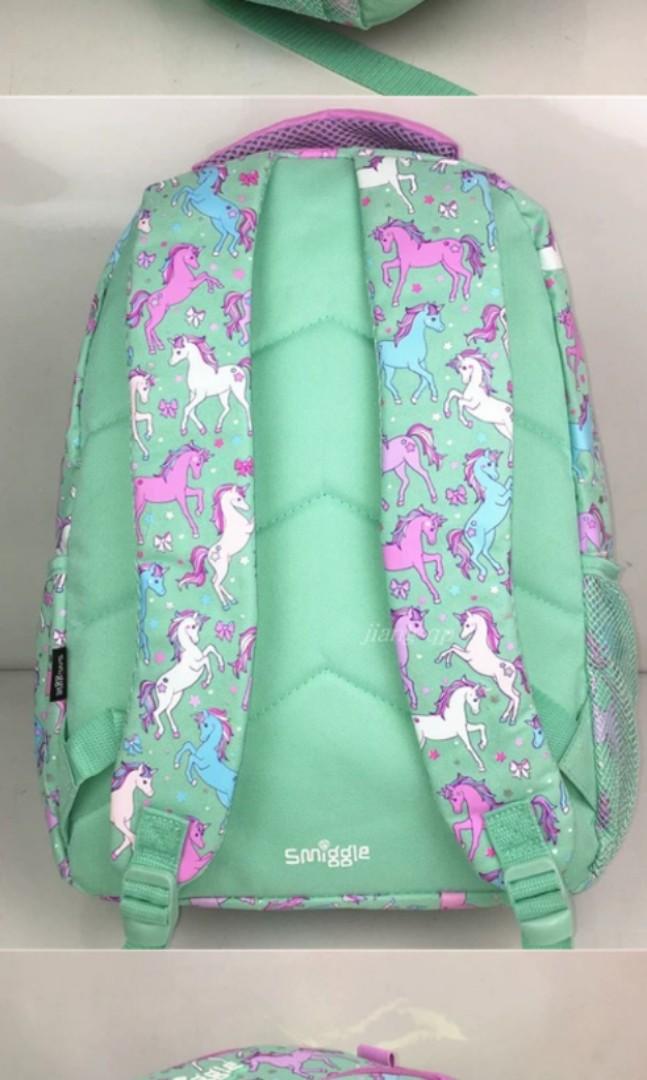 Smiggle unicorn backpack, in mint green pink amd purple color. With ...