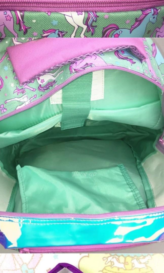Smiggle unicorn backpack, in mint green pink amd purple color. With ...