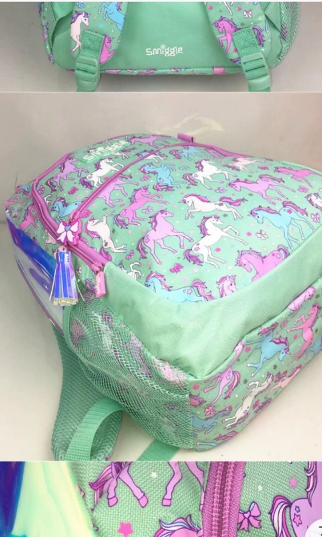 Smiggle unicorn backpack, in mint green pink amd purple color. With ...