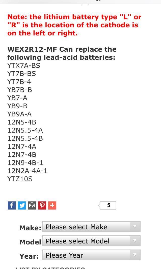 W standard battery WEX2R12-MF, Motorcycles, Motorcycle Accessories on ...
