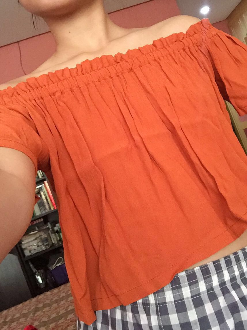 Burnt Orange Off Shoulder Crop top, Women's Fashion, Tops, Sleeveless ...