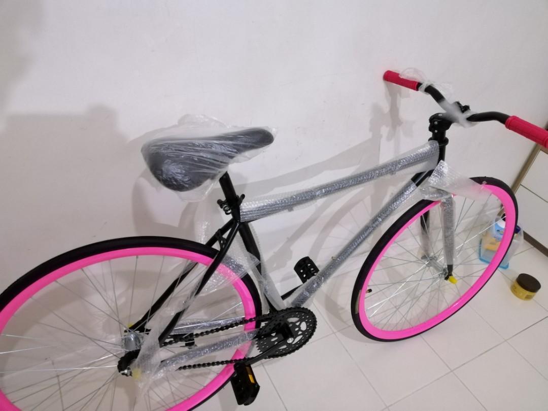NEW fixie bicycle fixes bike pink with black, Sports Equipment ...