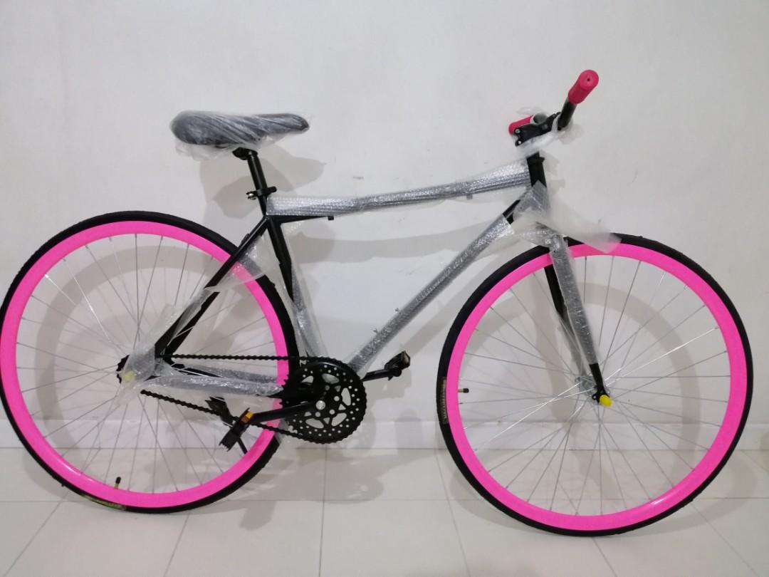 NEW fixie bicycle fixes bike pink with black, Sports Equipment ...