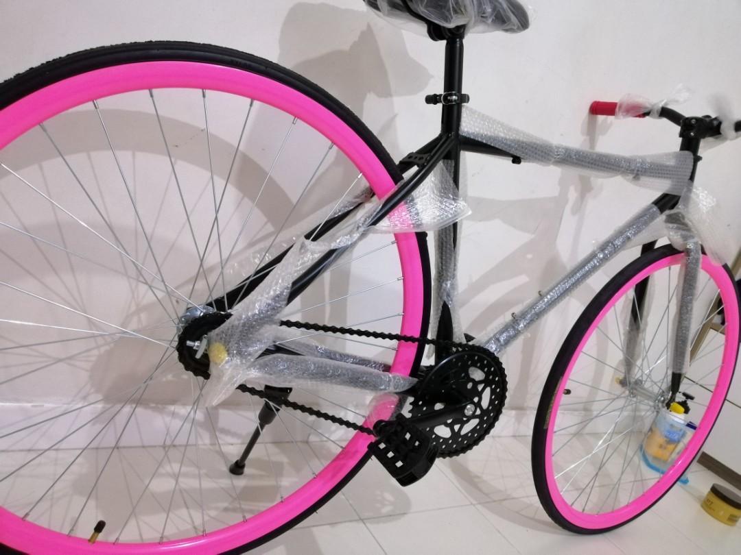 NEW fixie bicycle fixes bike pink with black, Sports Equipment ...