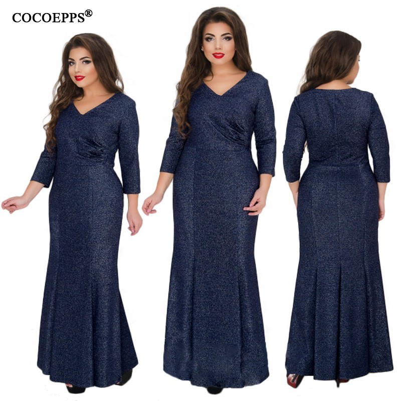 6XL 2018 Mermaid Evening Party Long Dress Plus Size Maxi Elegant Women ...