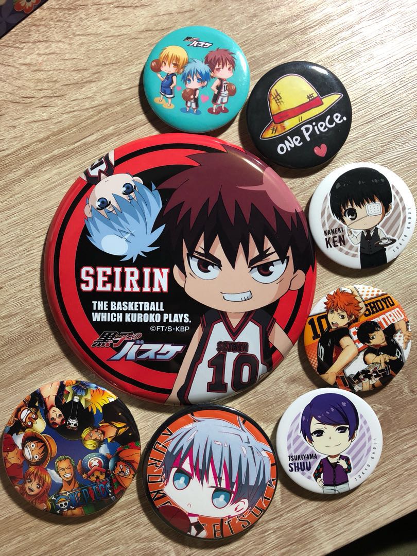 Assorted Anime Badges: Kuroko no Basuke, One Piece, Tokyo Ghoul ...