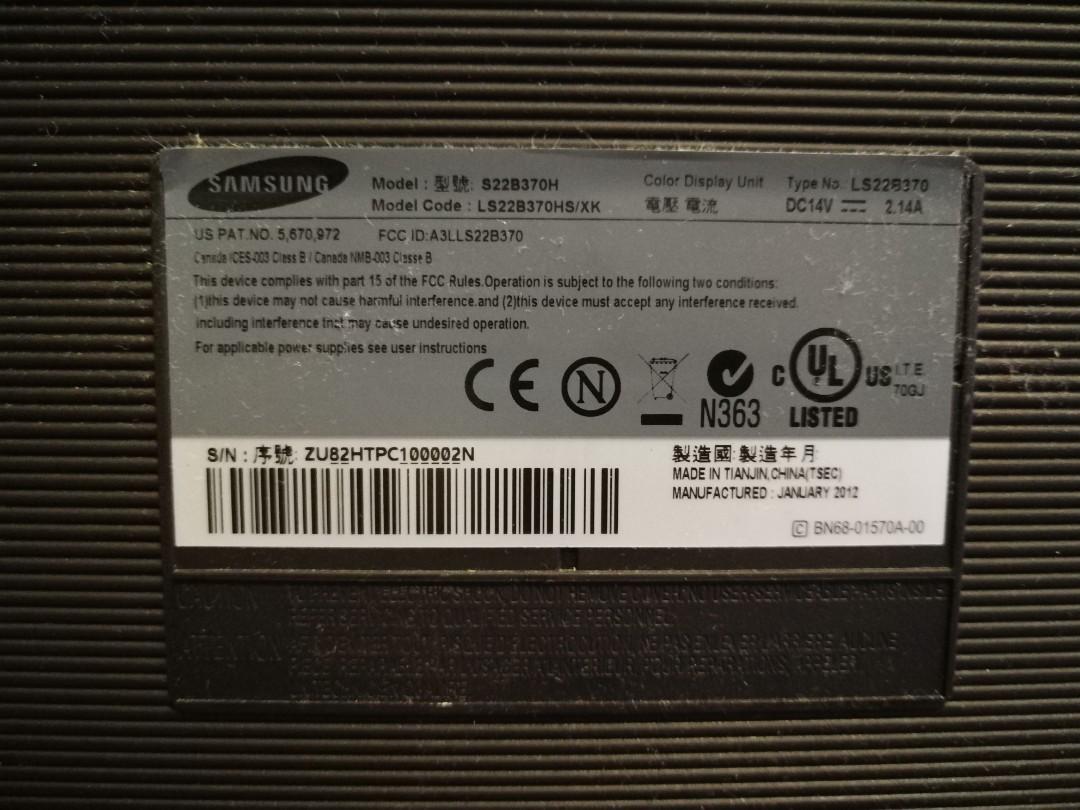 Samsung 22" monitor 顯示器 S22B370H, 電腦＆科技, 電腦周邊及配件, 電子屏幕 - Carousell